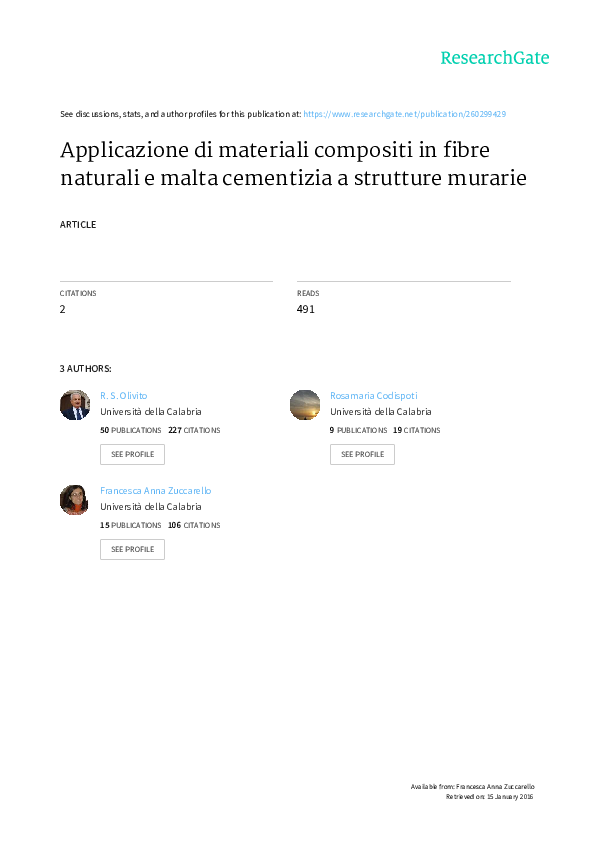 (PDF) Applicazione di materiali compositi in fibre naturali e malta cementizia a strutture ...