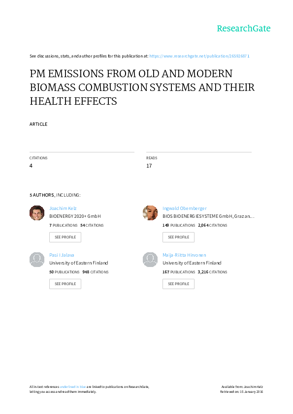 (PDF) PM EMISSIONS FROM OLD AND MODERN BIOMASS COMBUSTION SYSTEMS AND ...