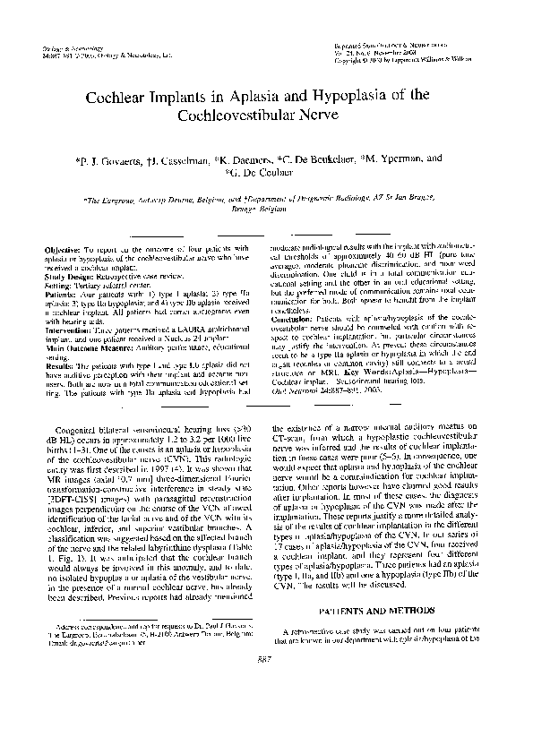 (PDF) Cochlear Implants in Aplasia and Hypoplasia of the ...