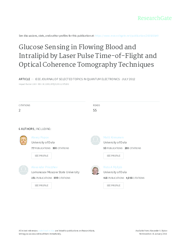 (PDF) Glucose Sensing in Flowing Blood and Intralipid by Laser Pulse ...