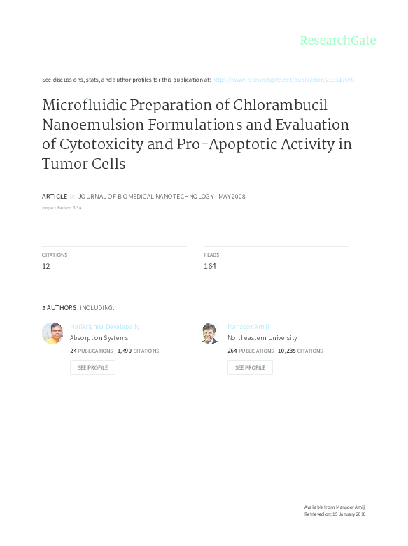 (PDF) Microfluidic preparation of chlorambucil nanoemulsion ...