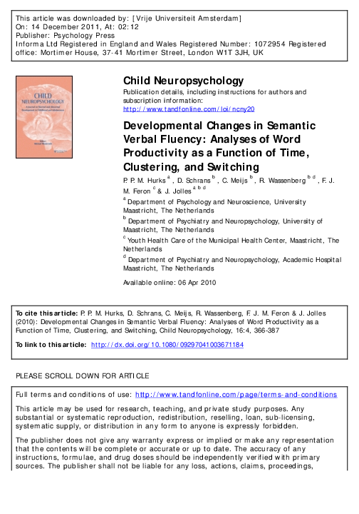 (PDF) Developmental Changes in Semantic Verbal Fluency: Analyses of Word Productivity as a ...
