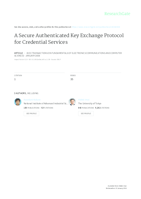 (PDF) A Secure Authenticated Key Exchange Protocol for Credential Services