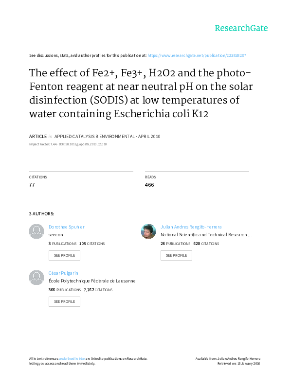 (PDF) The effect of Fe2+, Fe3+, H2O2 and the photo-Fenton reagent at ...