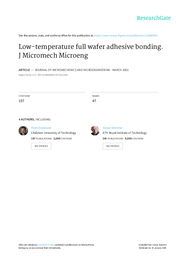 (PDF) Low-temperature full wafer adhesive bonding