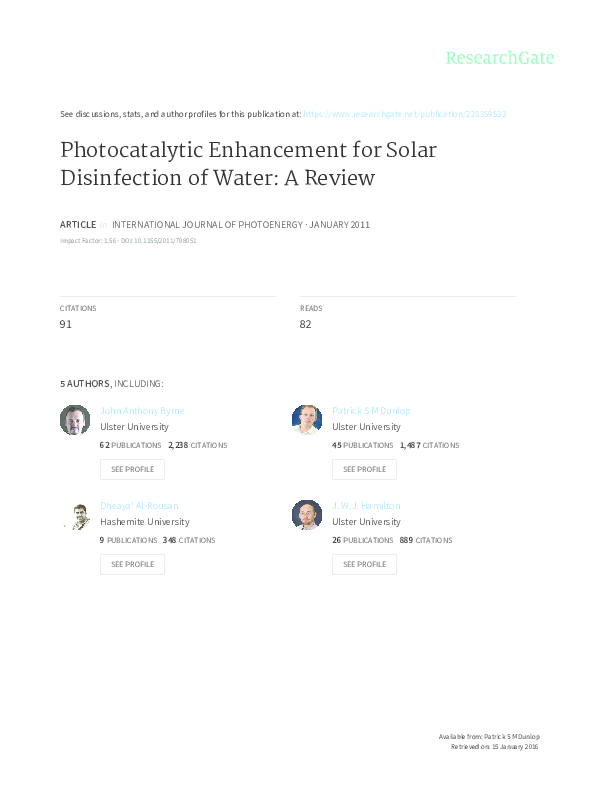 (PDF) Photocatalytic Enhancement for Solar Disinfection of Water: A Review