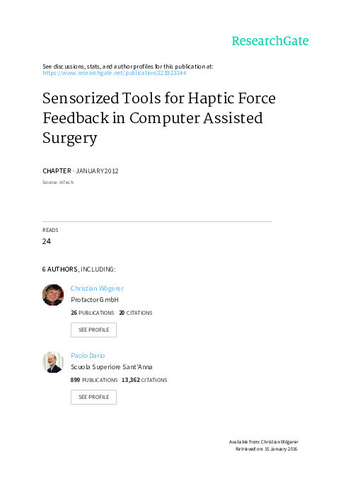 Pdf Haptics For Robot Assisted Minimally Invasive Surgery Mohsen Mahvash