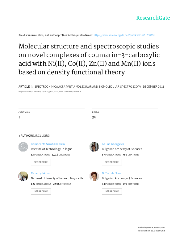 (PDF) Molecular structure and spectroscopic studies on novel complexes of coumarin-3-carboxylic ...