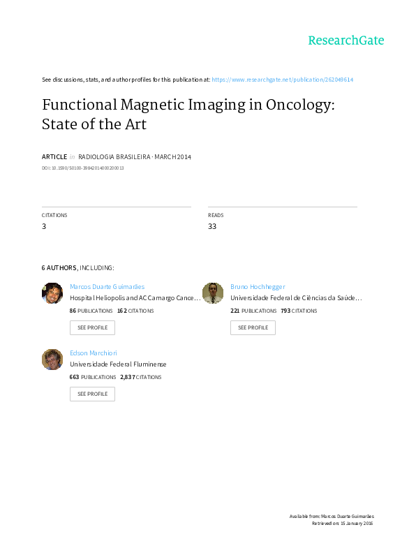 (PDF) Functional magnetic resonance imaging in oncology: state of the ...
