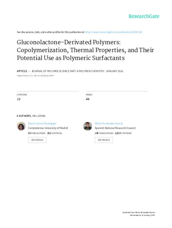 (PDF) Gluconolactone-derivated polymers: Copolymerization, thermal ...