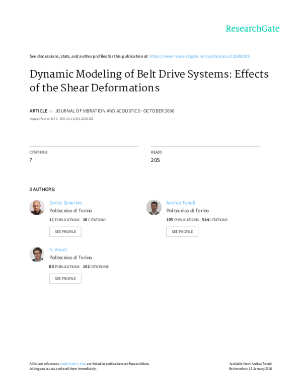 (PDF) Dynamic Modeling of Belt Drive Systems: Effects of the Shear ...