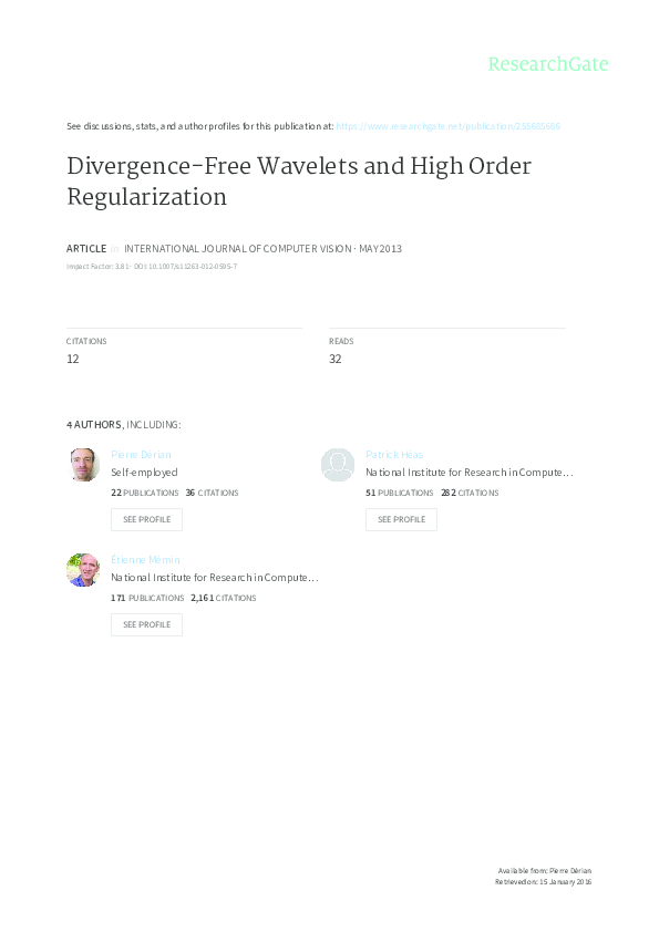 (PDF) Divergence-Free Wavelets and High Order Regularization