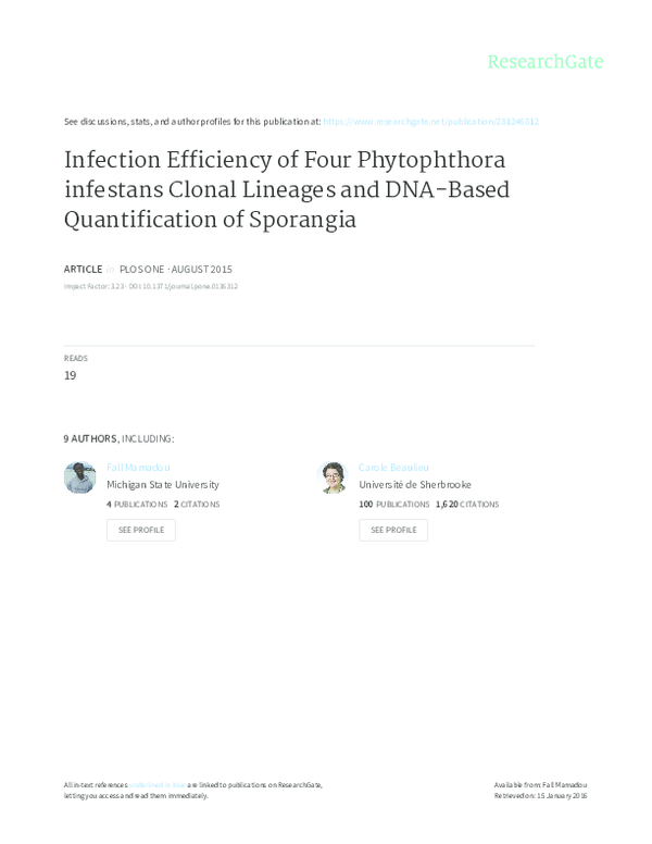 (PDF) Infection Efficiency of Four Phytophthora infestans Clonal ...
