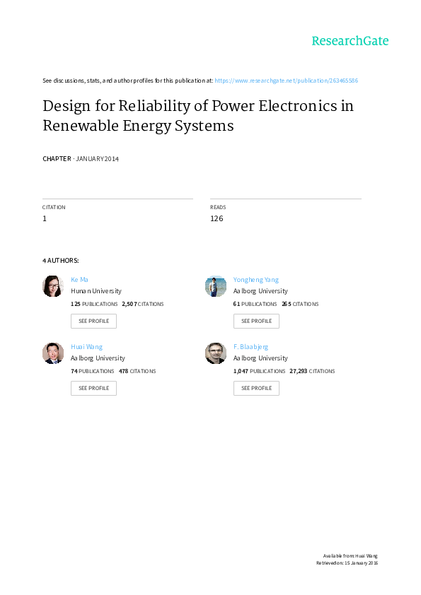 (PDF) Design for Reliability of Power Electronics in Renewable Energy ...