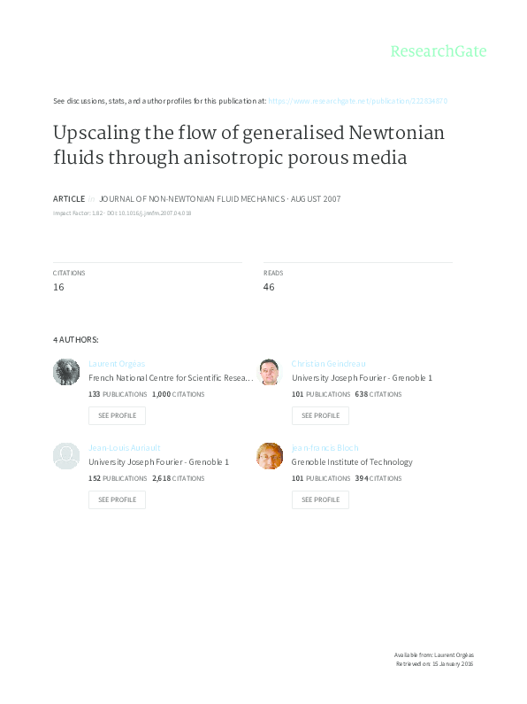 (PDF) Upscaling the flow of generalised Newtonian fluids through anisotropic porous media