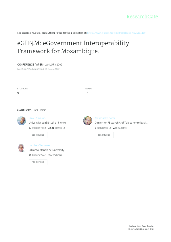 (PDF) eGIF4M: eGovernment Interoperability Framework for Mozambique