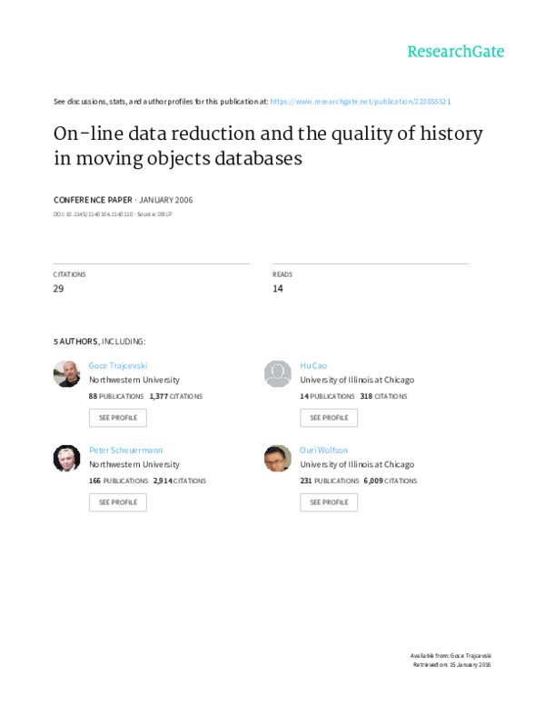 Pdf On Line Data Reduction And The Quality Of History In Moving Objects Databases