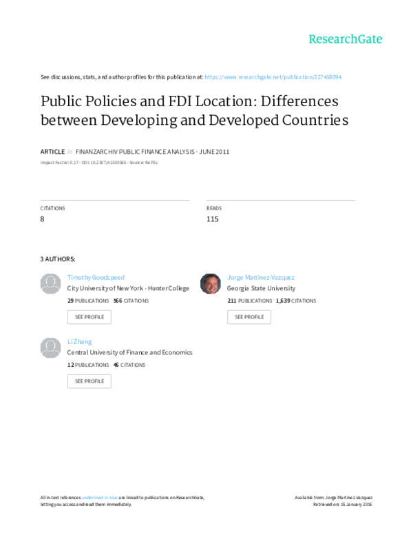 (PDF) Public Policies and FDI Location: Differences between Developing ...