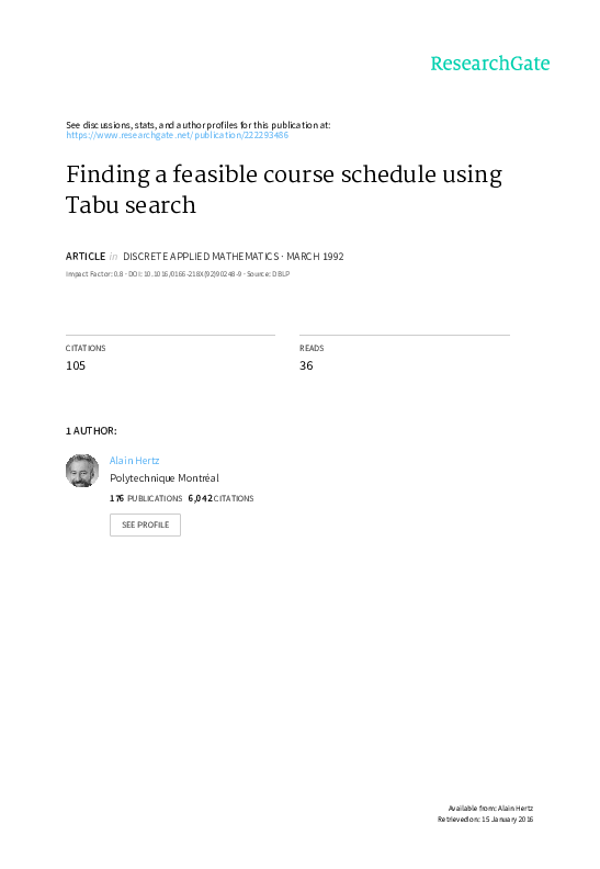 (PDF) Finding a feasible course schedule using Tabu search
