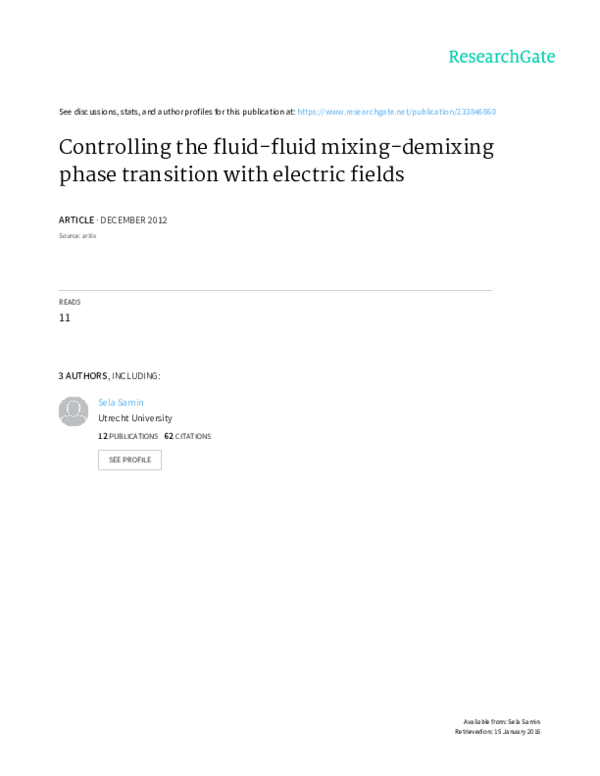 (PDF) Controlling the Fluid– Fluid Mixing– Demixing Phase Transition with Electric Fields