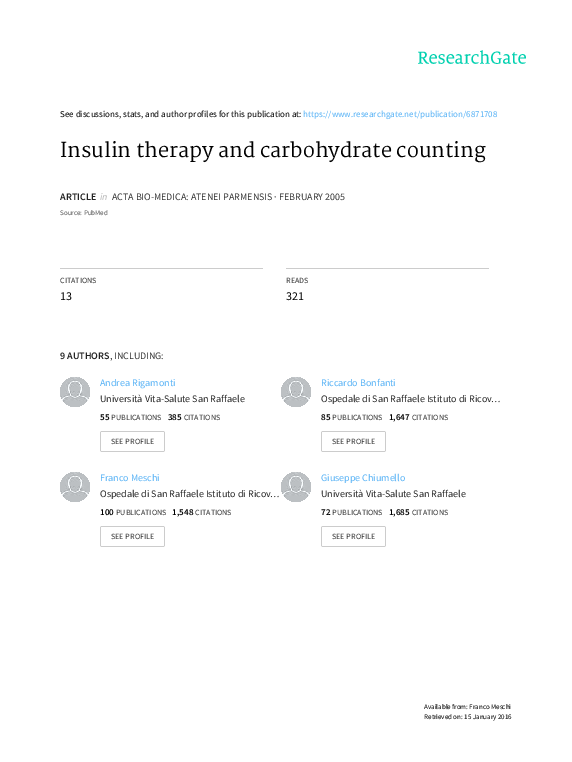 (PDF) Insulin therapy and carbohydrate counting