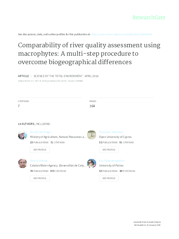Pdf Comparability Of River Quality Assessment Using Macrophytes A Multi Step Procedure To