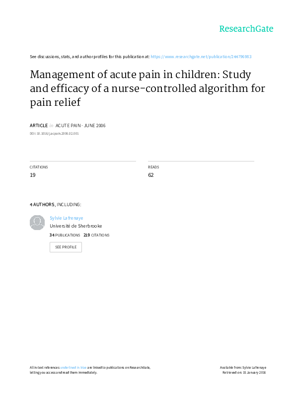 (PDF) Management of acute pain in children: Safety and efficacy of a ...