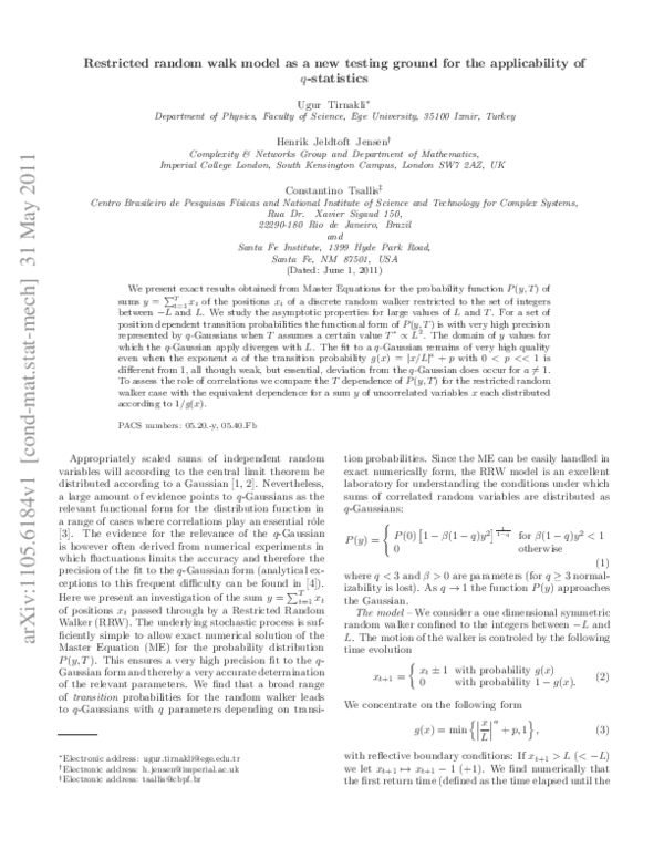 (PDF) Restricted random walk model as a new testing ground for the ...