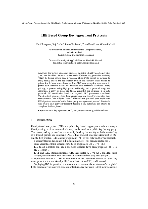 Pdf Ibe Based Group Key Agreement Protocols 