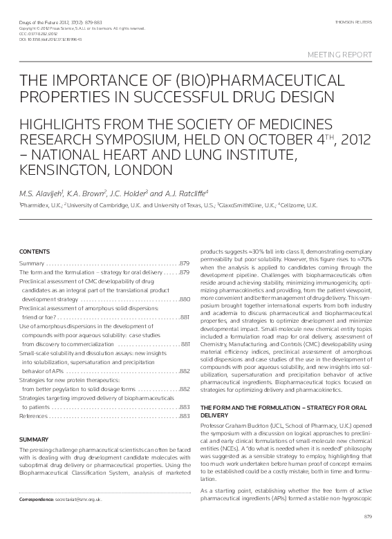 (PDF) THE IMPORTANCE OF (BIO)PHARMACEUTICAL PROPERTIES IN SUCCESSFUL ...