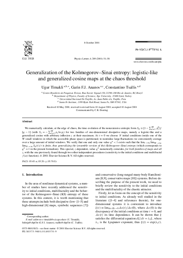 (PDF) The non-extensive version of the Kolmogorov-Sinai entropy at work | Paolo Grigolini ...