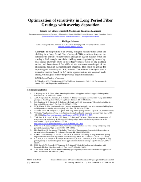 Pdf Sensitivity Optimization With Cladding Etched Long Period Fiber Gratings At The Dispersion