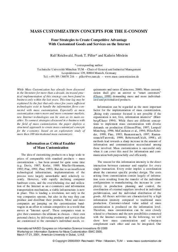 (PDF) Mass customization concepts for the economy four strategies to ...