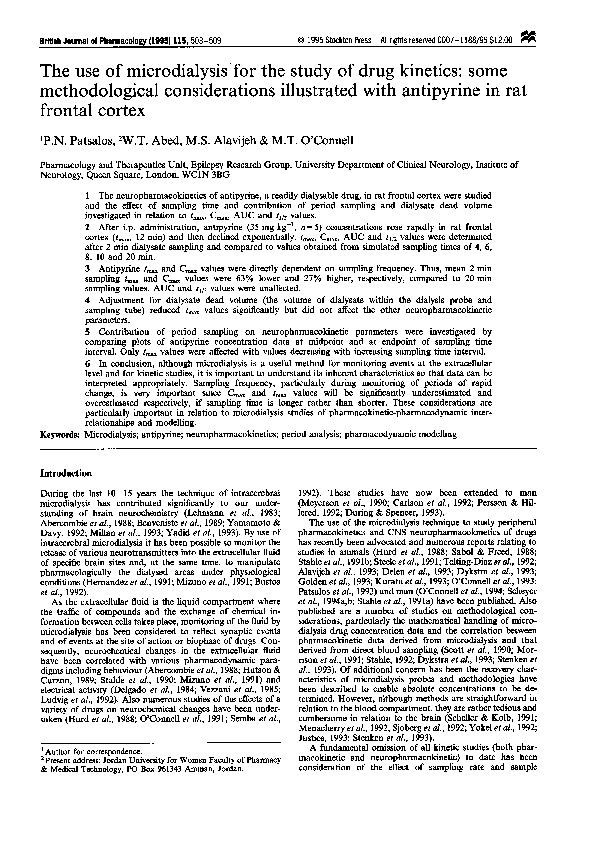 (PDF) The use of microdialysis for the study of drug kinetics: some ...