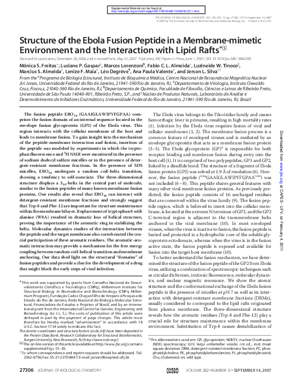 (PDF) Structure of the Ebola Fusion Peptide in a Membrane-mimetic ...