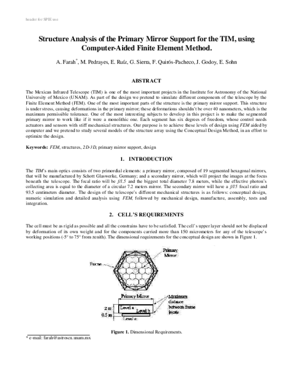 (PDF) Structure analysis of the primary mirror support for the TIM using computer-aided finite ...