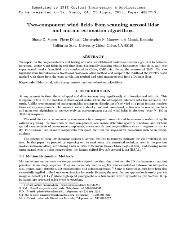 Pdf Two Component Wind Fields From Scanning Aerosol Lidar And Motion Estimation Algorithms