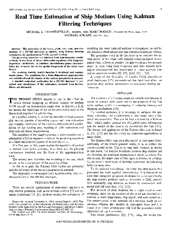 (PDF) Real time estimation of ship motions using Kalman filtering techniques