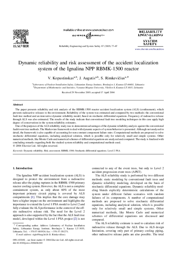 (PDF) Dynamic reliability and risk assessment of the accident ...