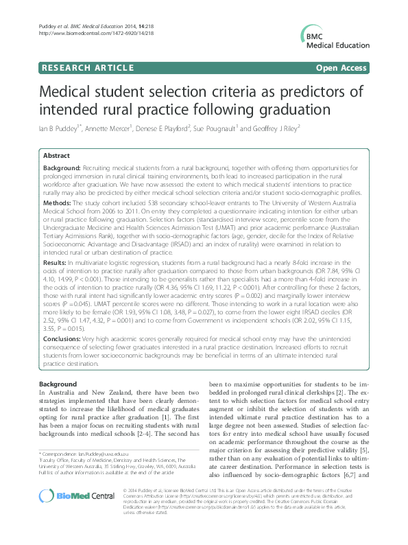 (PDF) Medical student selection criteria as predictors of intended ...