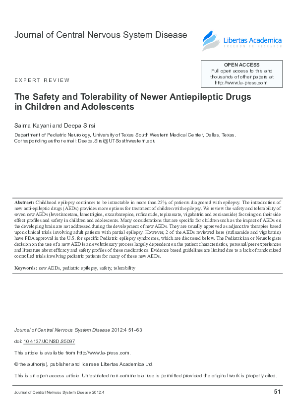 (PDF) The Safety and Tolerability of Newer Antiepileptic Drugs in ...