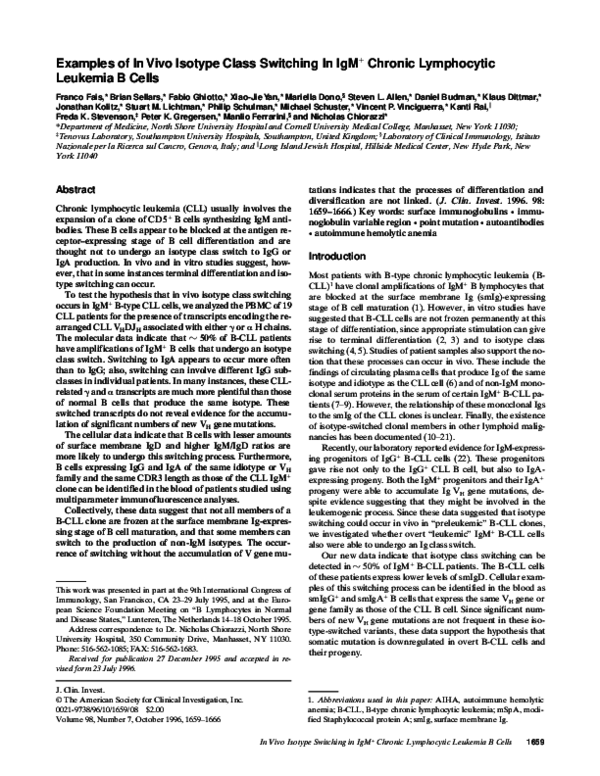 (PDF) Examples of in vivo isotype class switching in IgM+ chronic ...