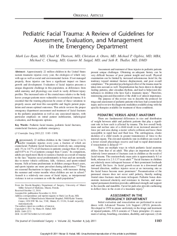 (PDF) Pediatric facial trauma: a review of guidelines for assessment ...