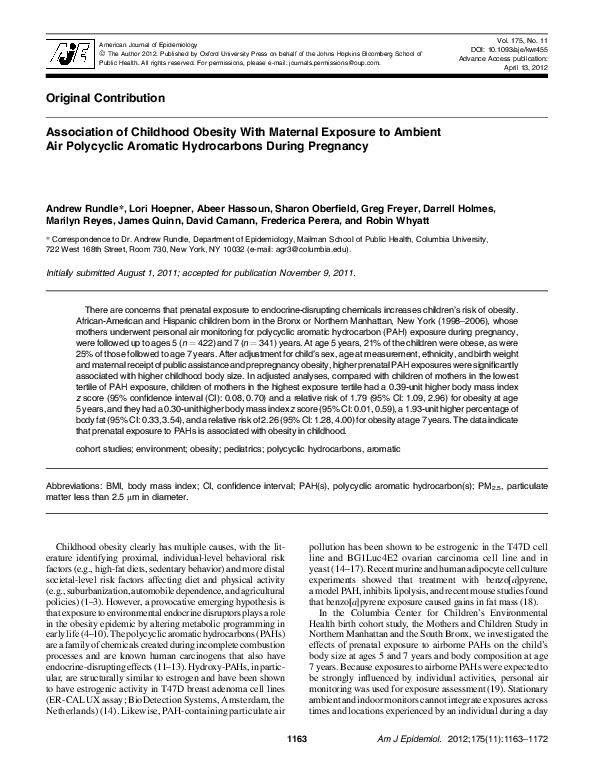(PDF) Association of Childhood Obesity With Maternal Exposure to Ambient Air Polycyclic Aromatic ...