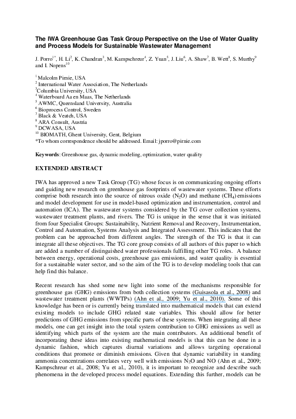 (PDF) The IWA Greenhouse Gas Task Group Perspective on the Use of Water ...