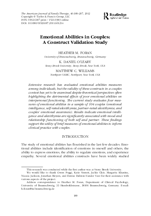 (PDF) Emotional Abilities in Couples: A Construct Validation Study