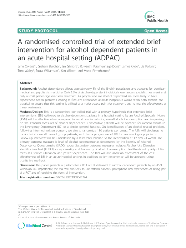 (PDF) A randomised controlled trial of extended brief intervention for ...