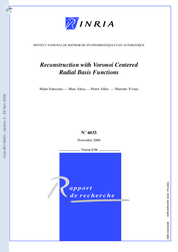 (PDF) Reconstruction with Voronoi centered radial basis functions