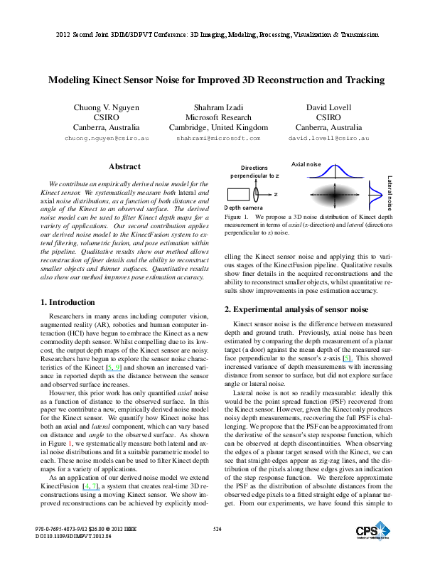 Pdf Modeling Kinect Sensor Noise For Improved 3d Reconstruction And