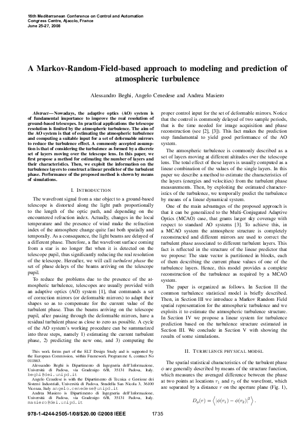 Pdf A Markov Random Field Based Approach To Modeling And Prediction Of Atmospheric Turbulence